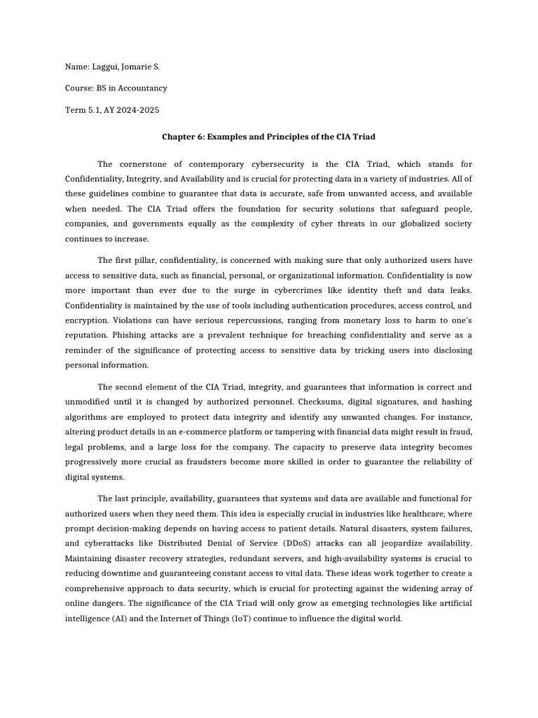 Examples & Principles of The CIA Triad-Laggui, Jomarie S. | PDF ...