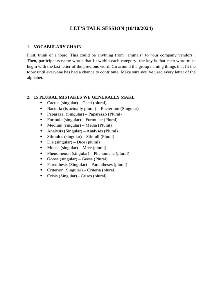 Let's Talk Session | PDF