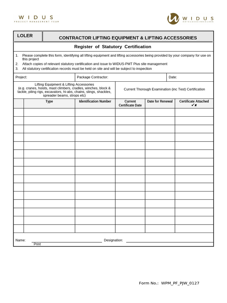 Lifting Equipment Certification Register | PDF