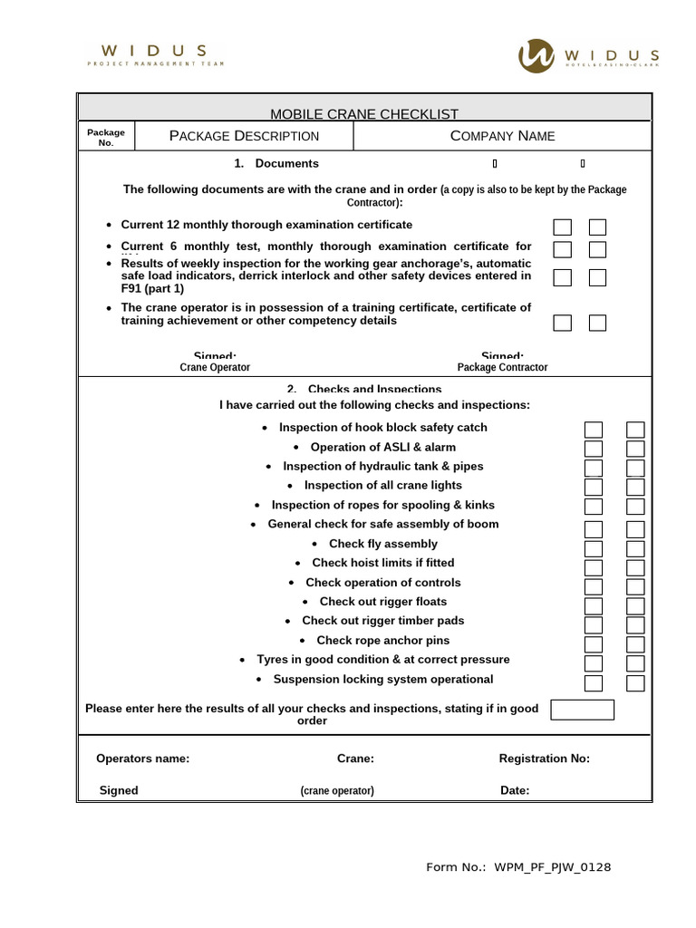 28. WPM PF PJW 0128 0(Mobile Crane Checklist) | PDF | Crane (Machine ...
