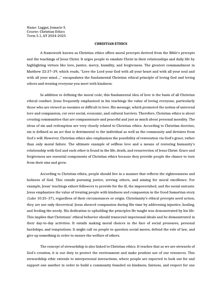 Christian Ethics: A Moral Framework | PDF | Christian Ethics | Love