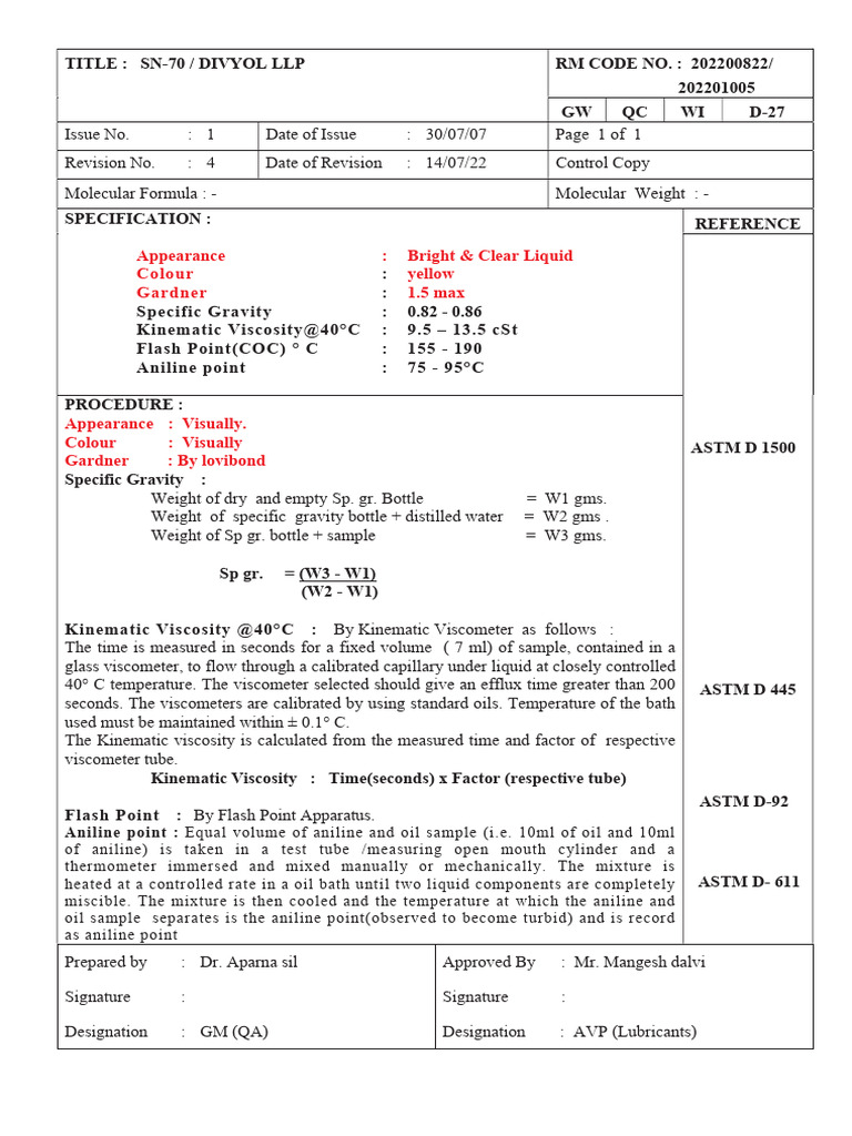 SN-70 Base Oil Specifications | PDF | Viscosity | Liquids