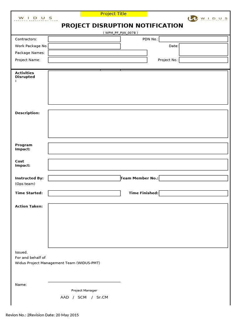 WPM PF PJW 0078 0 (Project Disruption Notification) | PDF