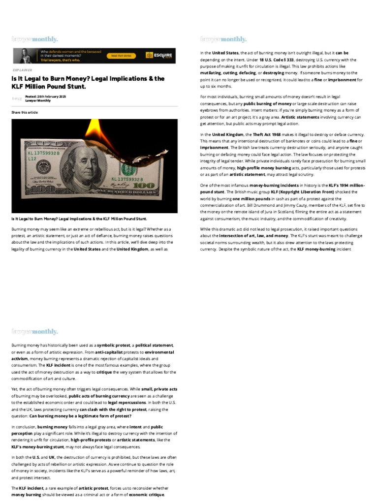 Is Burning Money Legal_ KLF's Million Pound Protest Explained | PDF ...
