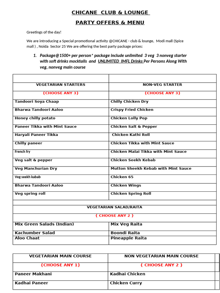 party menu 1 | PDF | Indian Cuisine | Food And Drink