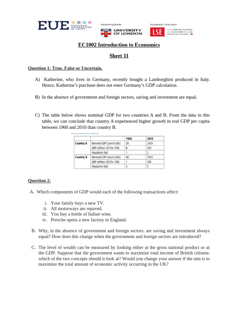 EC1002 - Sheet 11 | PDF