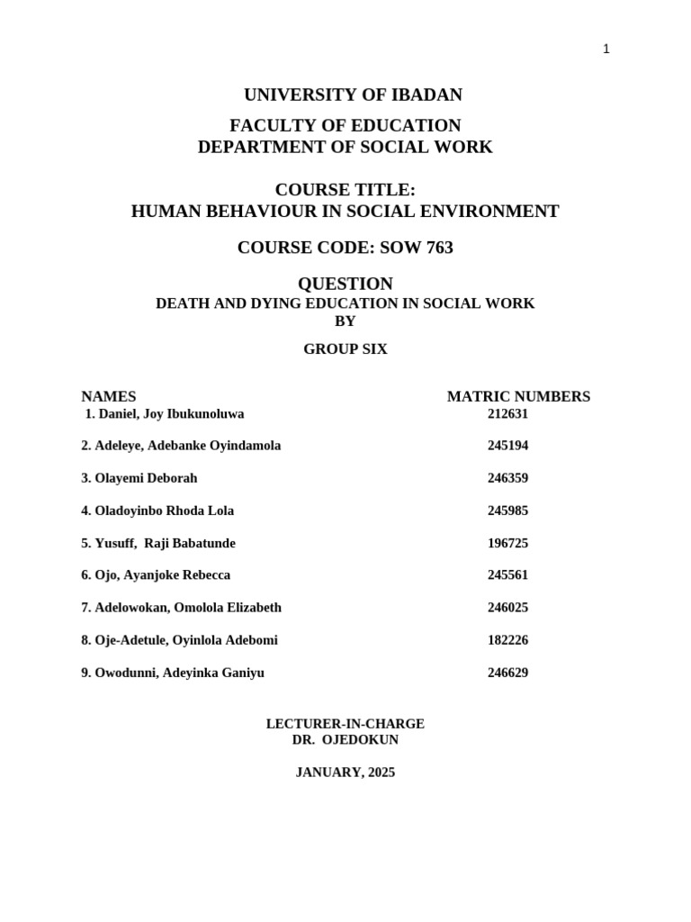 Death and Dying in Social Work Education | PDF | Grief | Attachment Theory