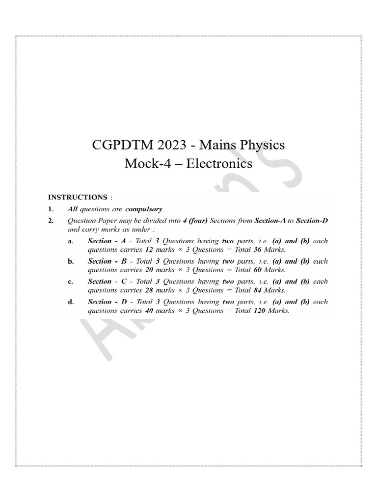 CGPDTM 2023 - Mains Physics - Mock-4 - Electronics | PDF | Mosfet | Amplifier