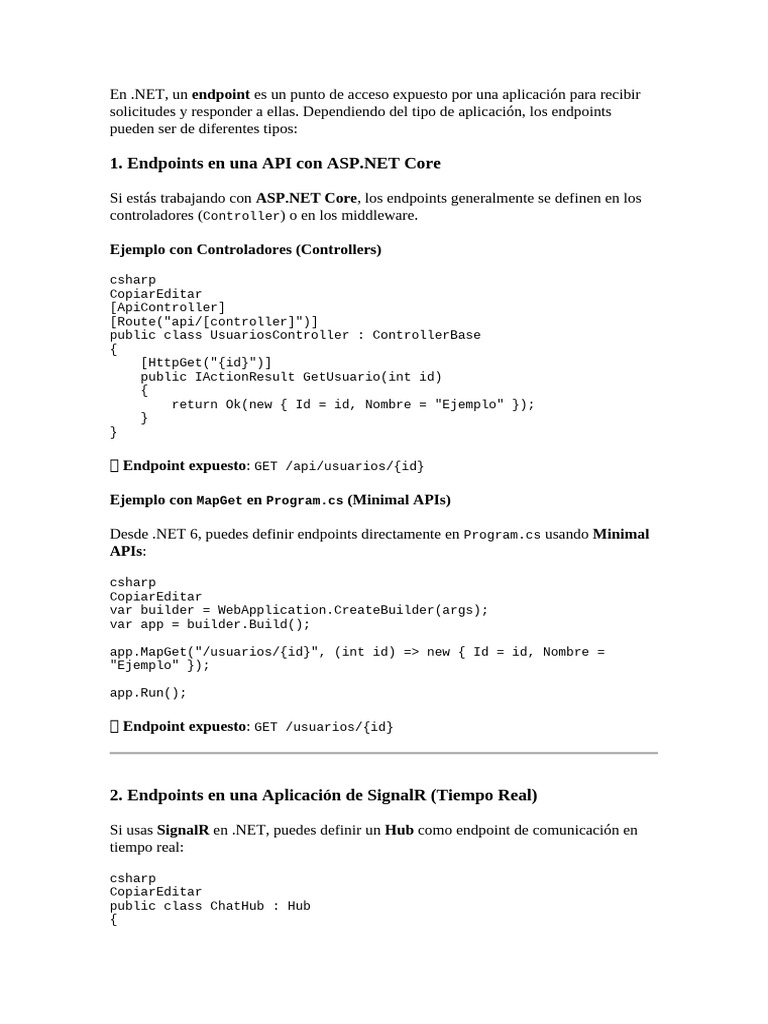 Endpoints en .NET: Tipos y Ejemplos | PDF | Cifrado | Criptografía