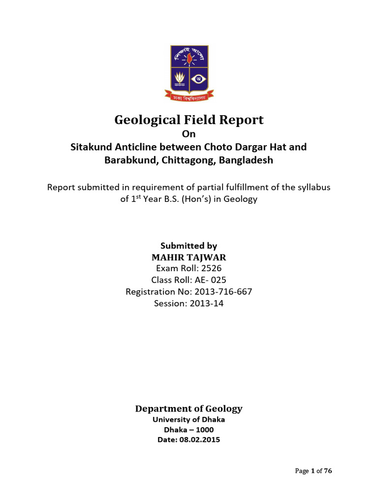 Geological Study of Sitakund Anticline | PDF | Erosion | Geology