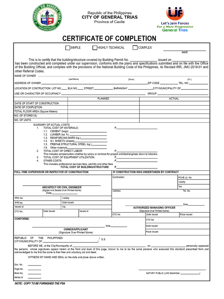 Completion Forms For Occupancy Permit | PDF