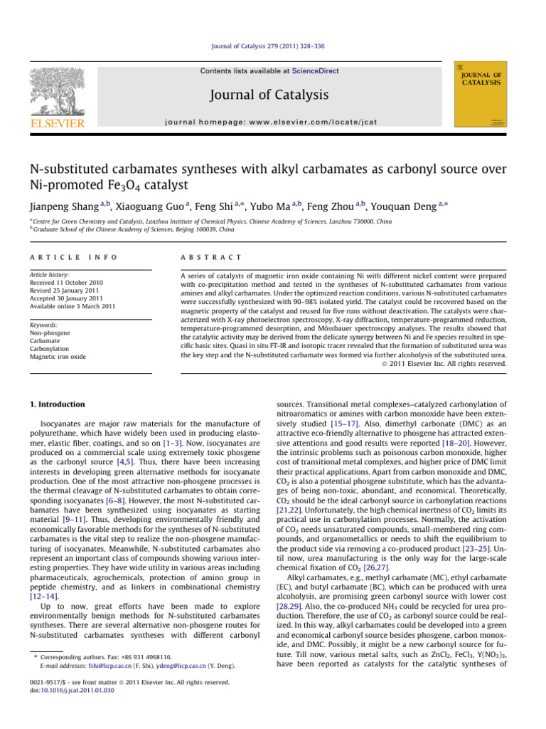 N-Substituted Carbamates Syntheses With Alkyl Carbamates As Carbonyl ...