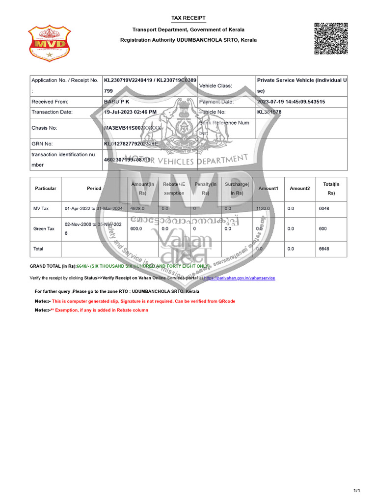 KL381578 tax rcpt_024923 | PDF | Receipt | Taxes