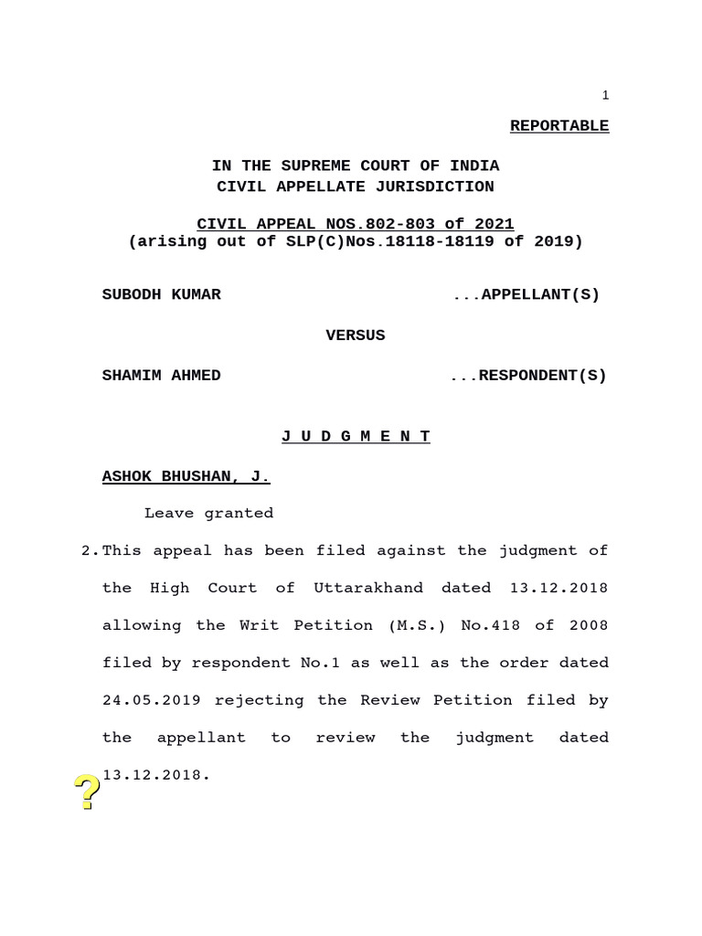 Subodh Kumar Vs Shamim Ahmed LL 2021 SC 134 390110 | PDF | Lawsuit | Eviction