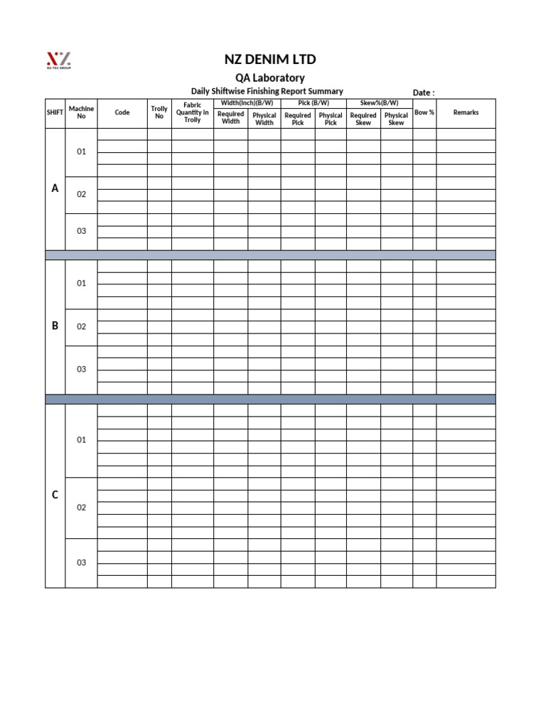 Daily Finishing Report Summary Formate | PDF