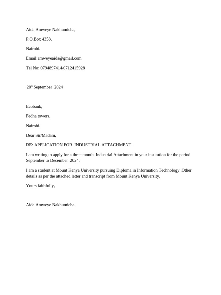 Aida Attachment Letter (1) | PDF