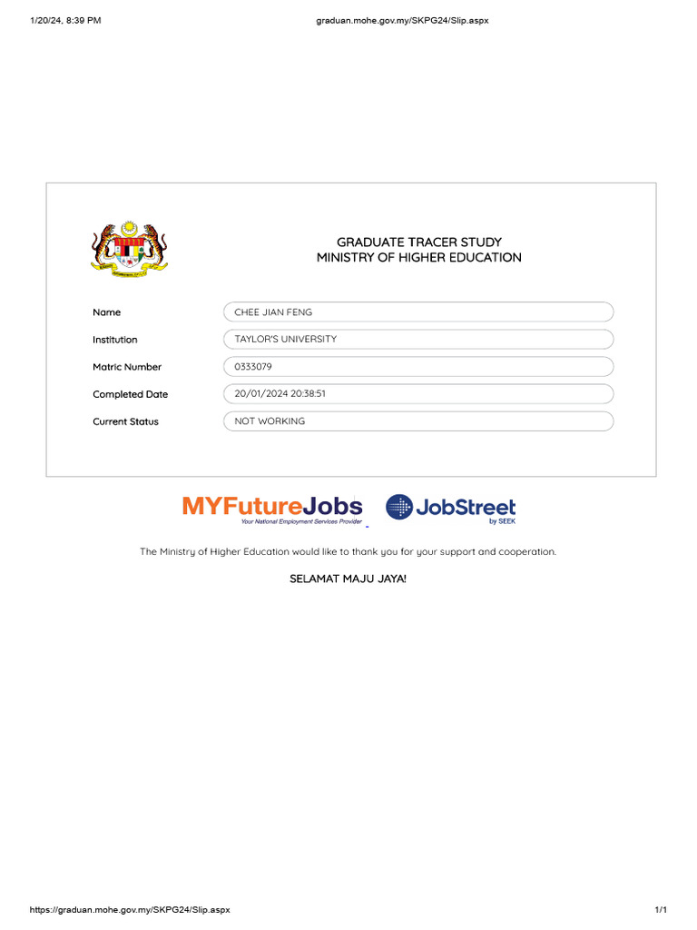 Graduate Tracer Study Slip 2024 | PDF