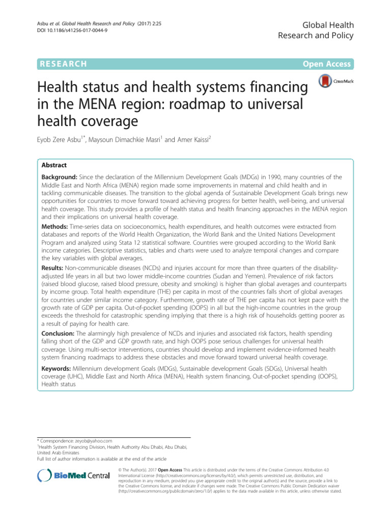 Health Status and Health Systems Financing in The MENA Region - Roadmap ...
