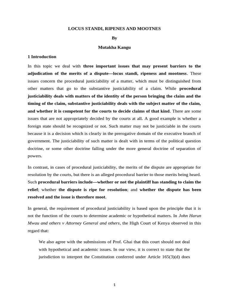 Locus Standi Ripeness and Mootness From My Flash Disk | PDF | Standing (Law) | Justiciability