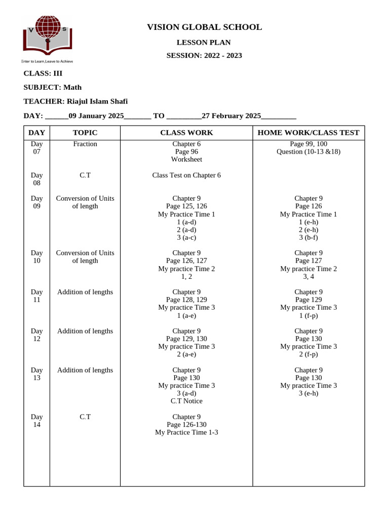 Math Lesson Plan for Class III | PDF | Mathematics