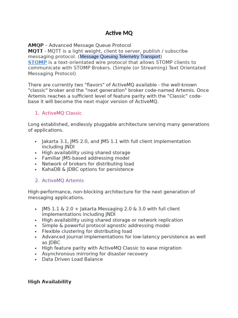 ActiveMQ Overview: Classic vs Artemis | PDF | Backup | Replication (Computing)