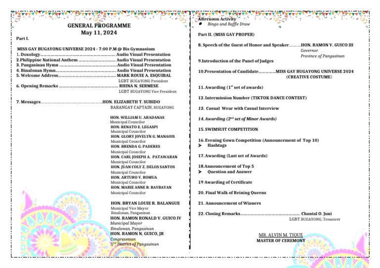 Miss Gay Bugayong Universe 2024 Event Program | PDF