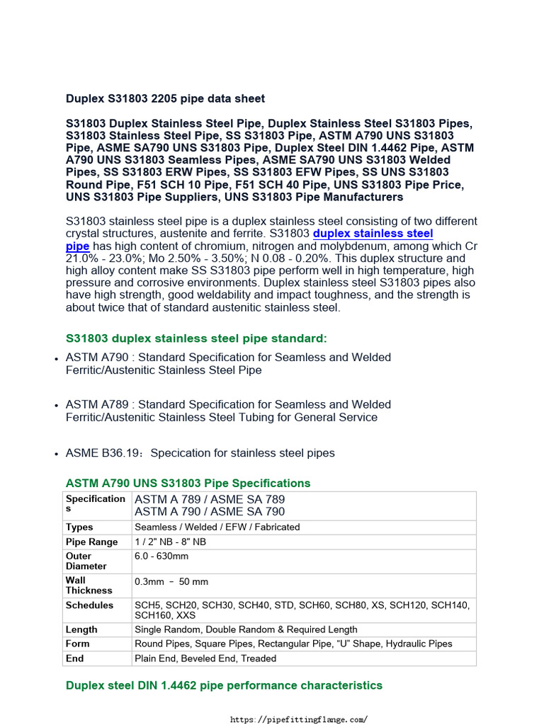 Duplex S31803 2205 Pipe Overview | PDF | Stainless Steel | Pipe (Fluid ...