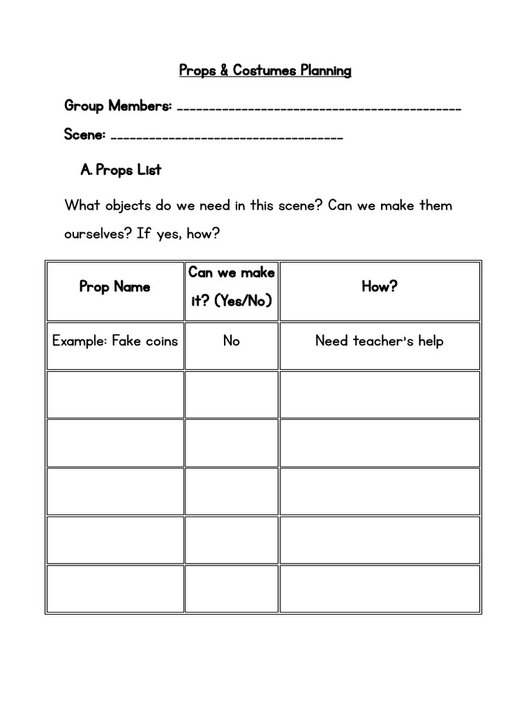 Props and Costumes Planning Guide | PDF