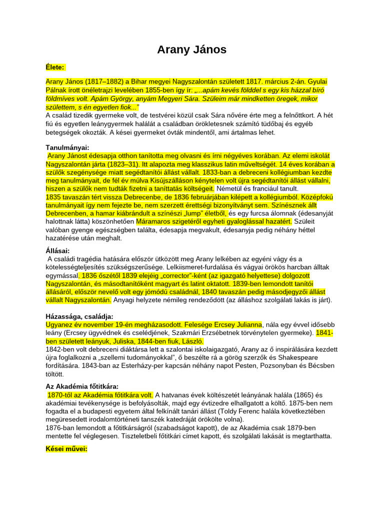 Arany JÃ¡nos | PDF