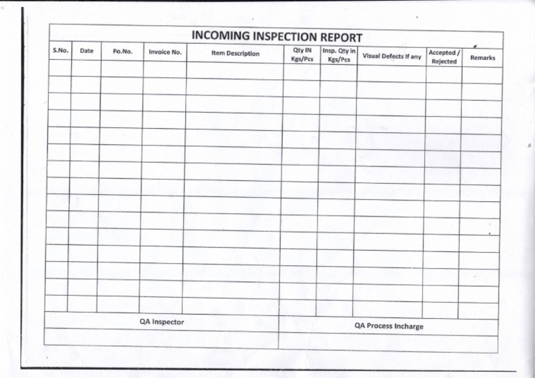 Incoming Inspection Report | PDF