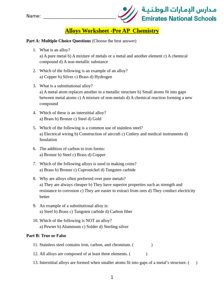 Toddle - Alloys Worksheet | PDF | Alloy | Metals