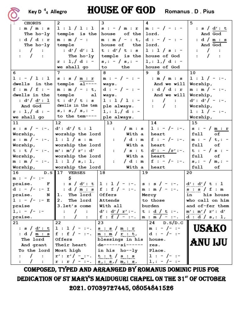 (Choirscript - Net) House of God (Entrance Song) by Pius Romanus - PDF ...