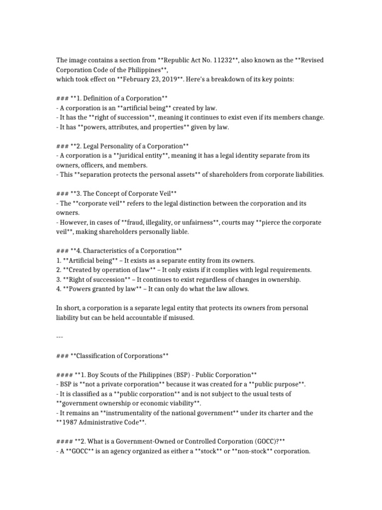 Revised Corporation Code Full | PDF | Corporations | Piercing The ...