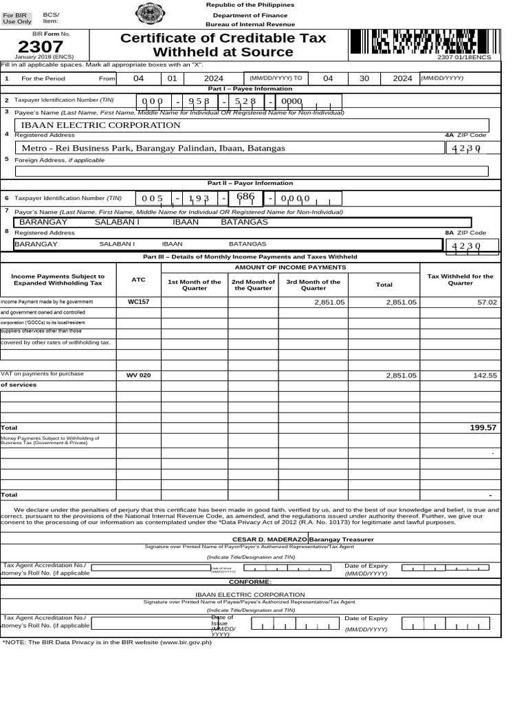 2306 2307 Jan 2018 New | PDF | Payments | Taxes