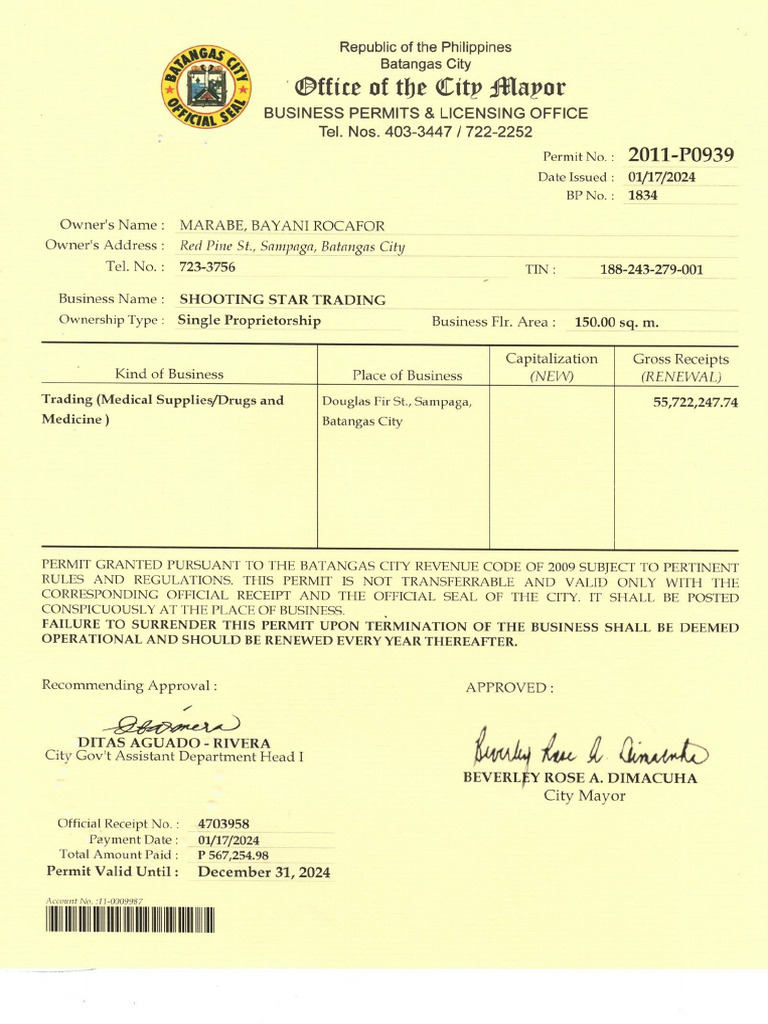 Mayors Permit Batangas 2024 | PDF