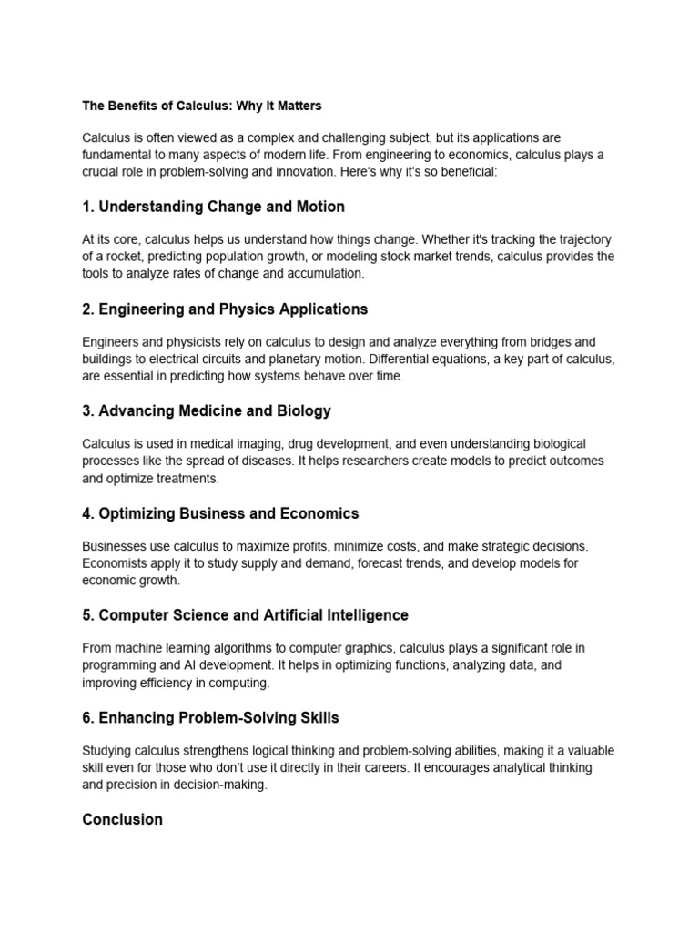 The Benefits of Calculus - Why It Matters | PDF