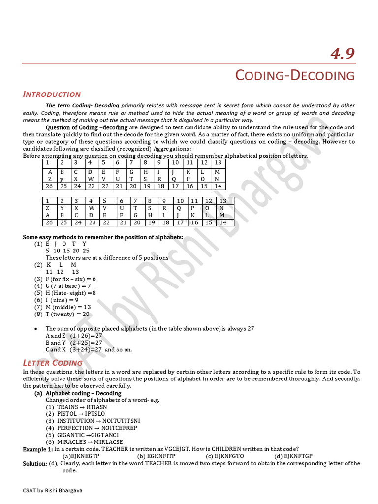 4.9 Coding - Decoding | PDF | Matrix (Mathematics) | Notation