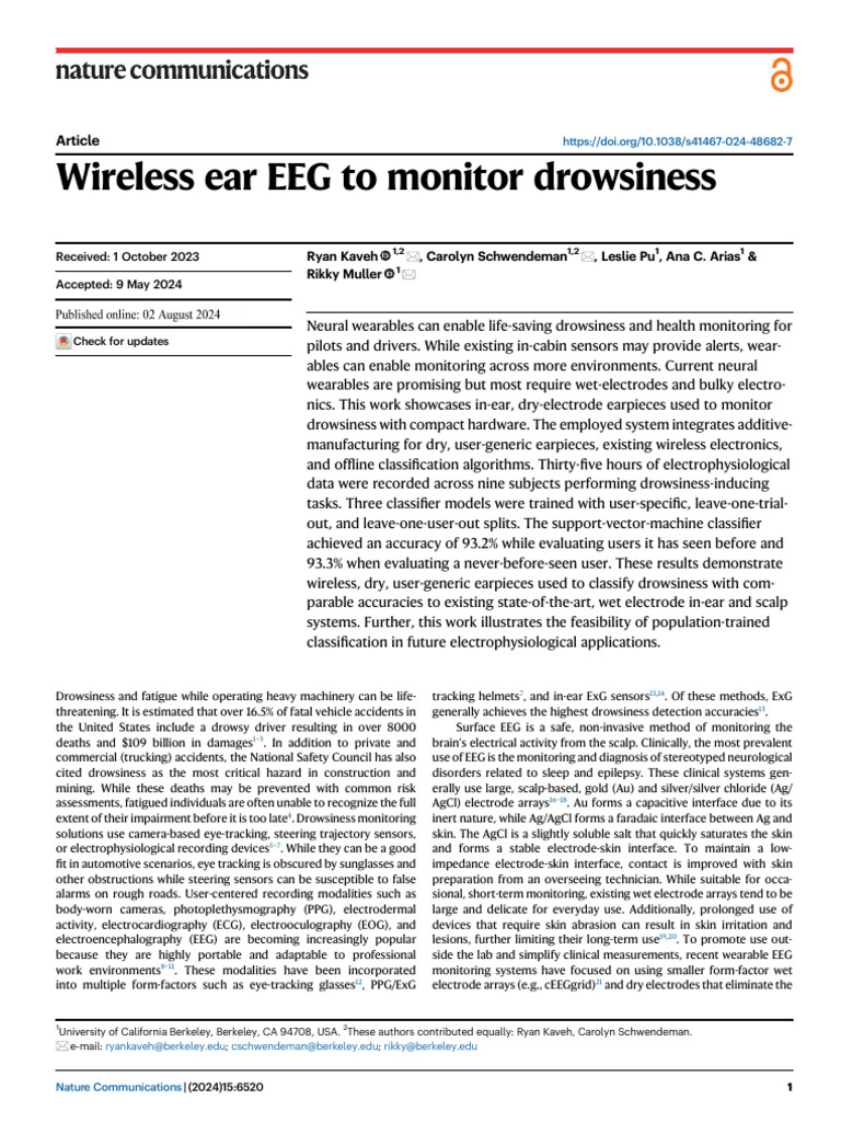 Wireless Ear EEG To Monitor Drowsiness | PDF | Electroencephalography | Wearable Technology