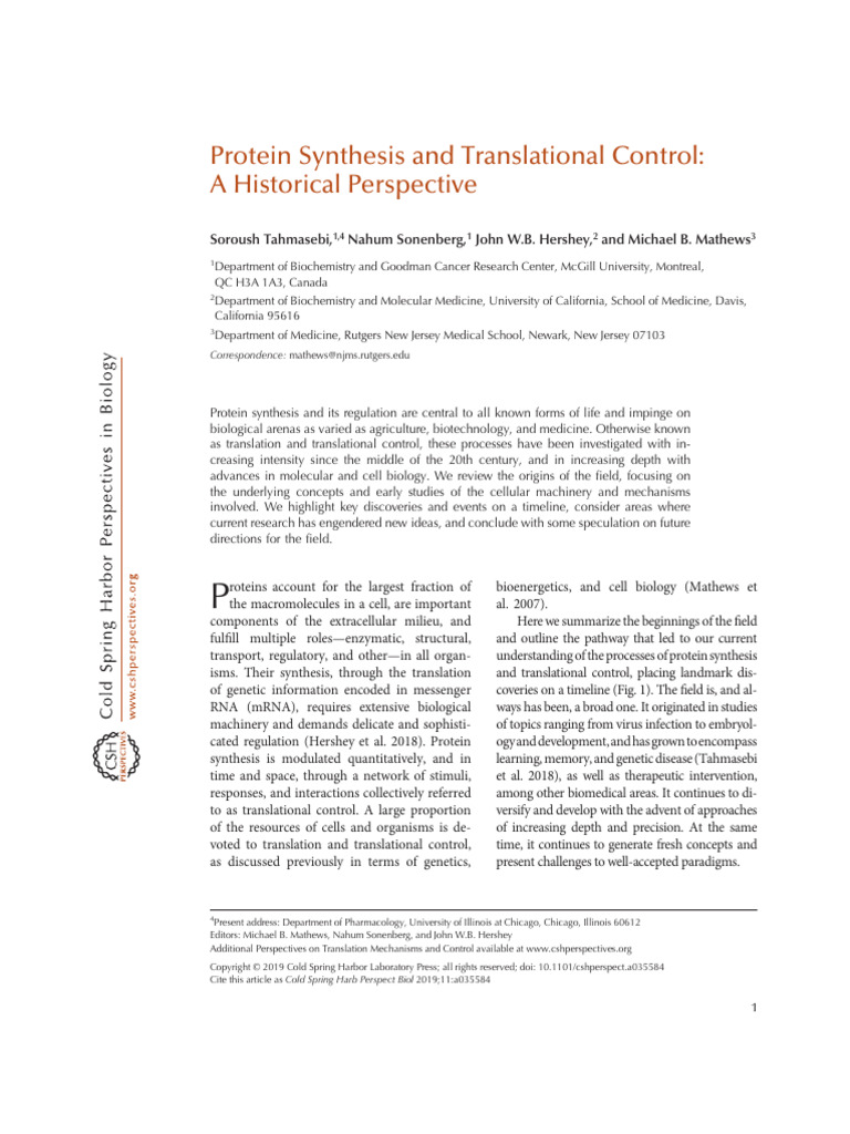 Protein Synthesis and Translational Control | PDF | Translation ...