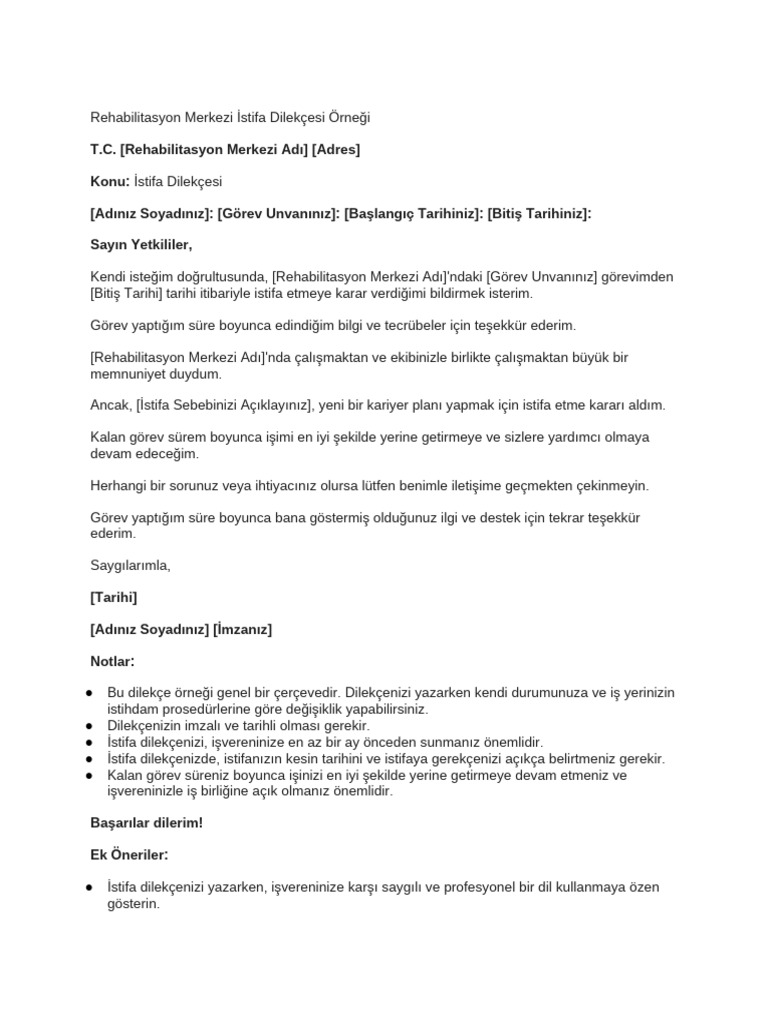 Rehabilitasyon-Merkezi-Istifa-Dilekcesi-Ornegi | PDF