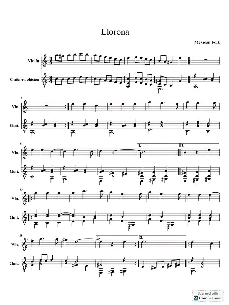 Llorona Guitar Violin | PDF
