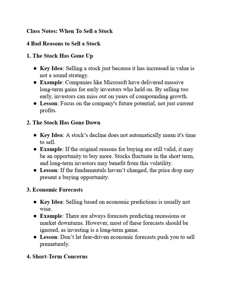 When to Sell a Stock: Key Insights | PDF | Stocks | Investing