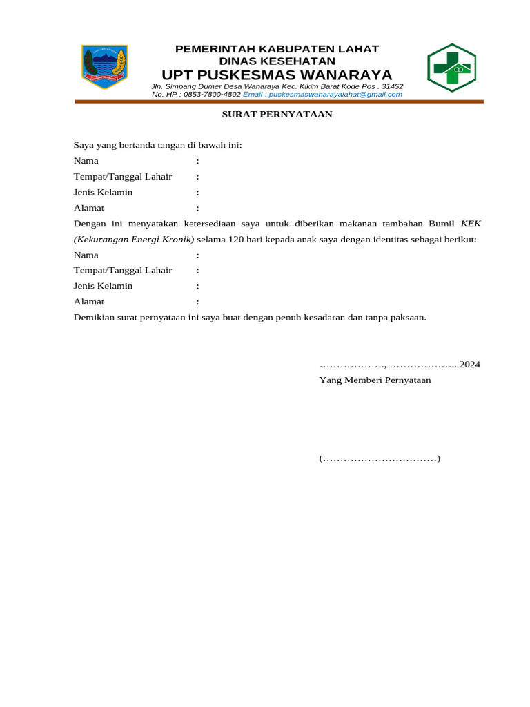 Surat Pernyataan PMT | PDF