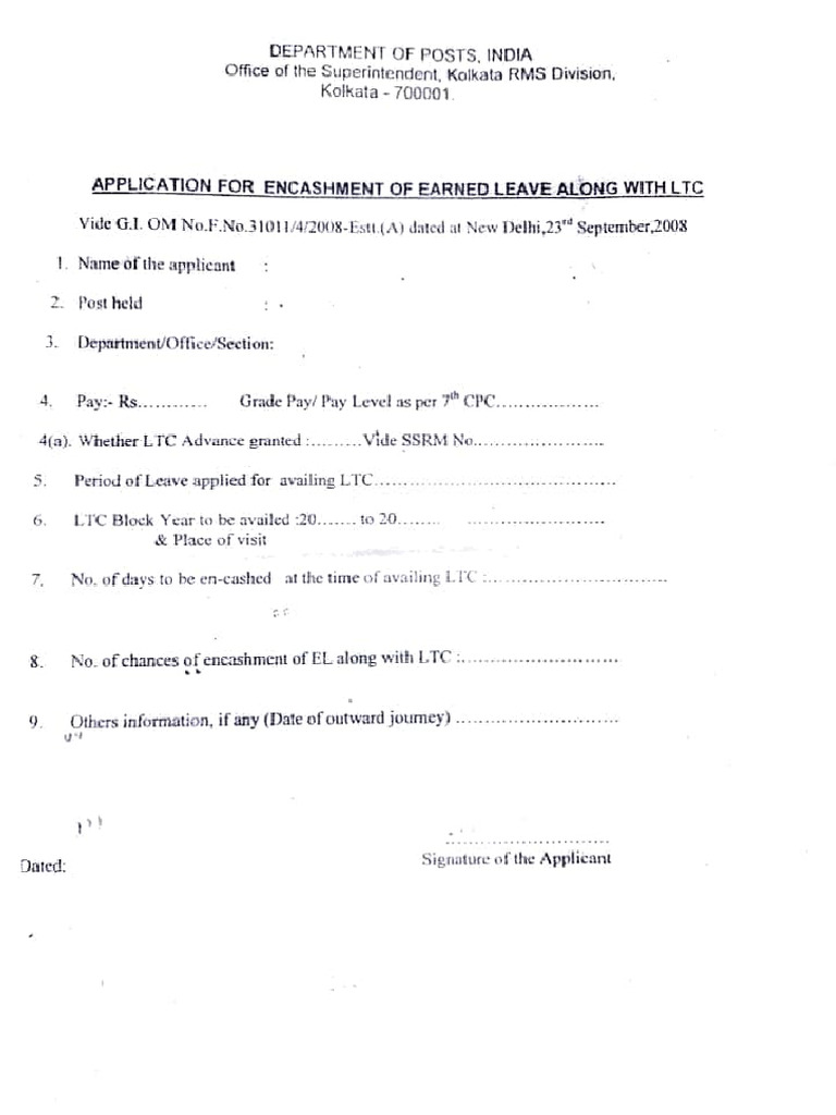 Leave Encashment With LTC Application Form | PDF