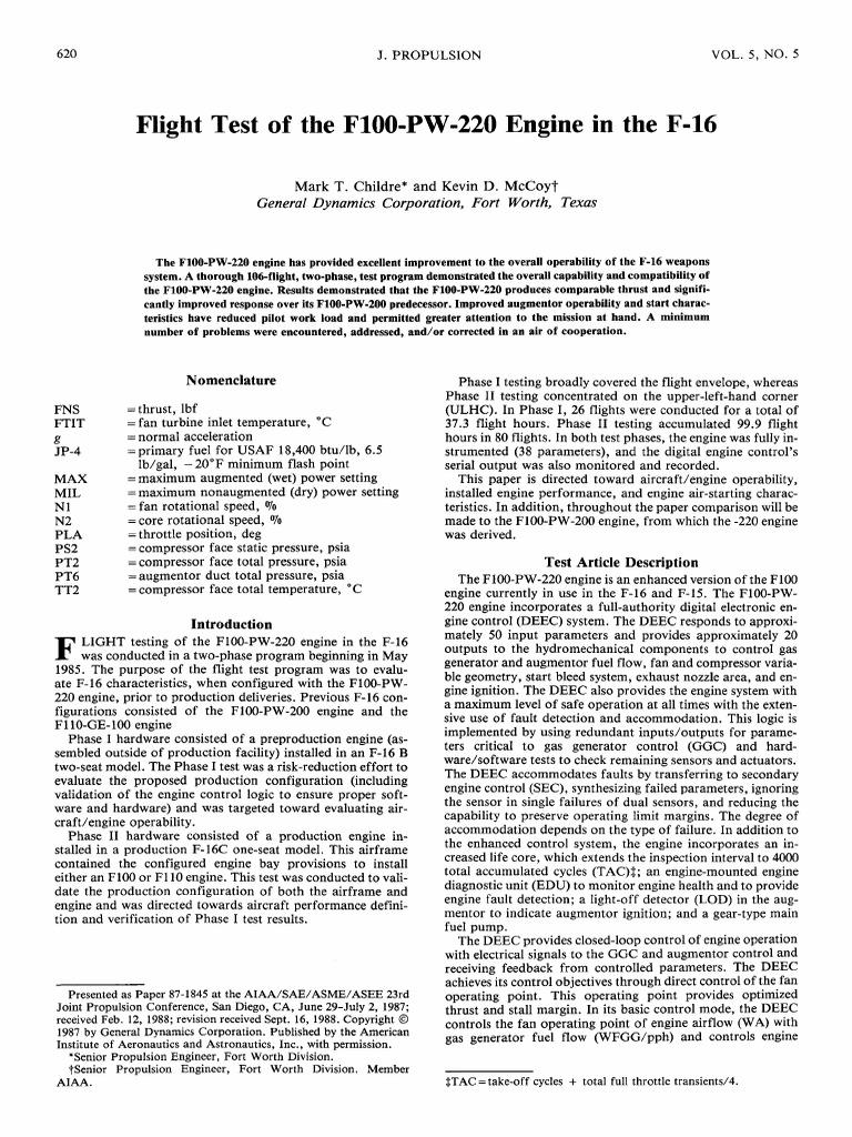 研究论文 f 16 上的 f100 Pw 220 发动机飞行测试 | PDF | General Dynamics F 16 Fighting ...