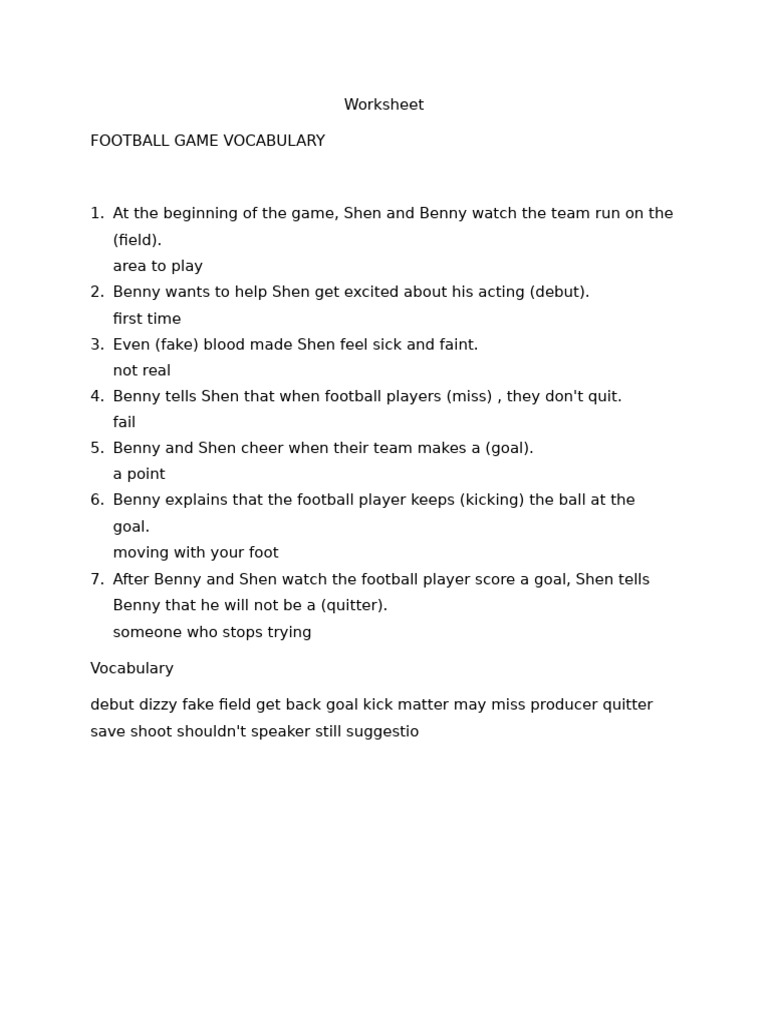 Football Game Vocabulary | PDF