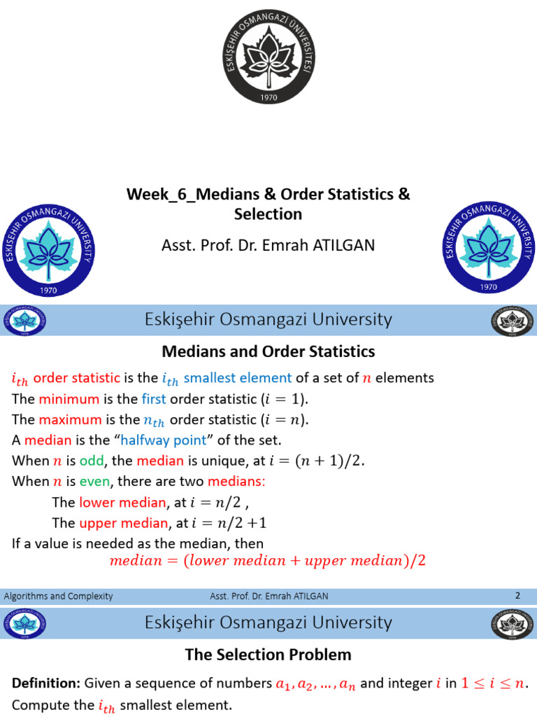 Week 6 Medians OrderStatistics Selection | PDF | Monte Carlo Method ...
