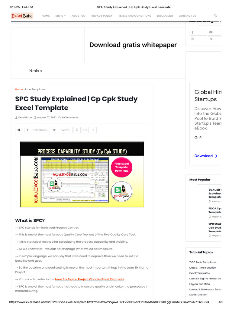 SPC Study Explained - CP CPK Study Excel Template | PDF | Microsoft Excel