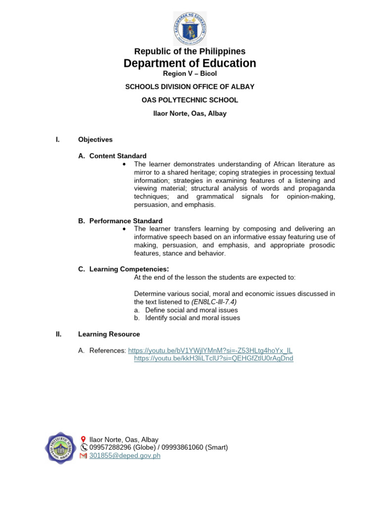 Detailed Lesson Plan in English 8 | PDF | Morality | Homelessness