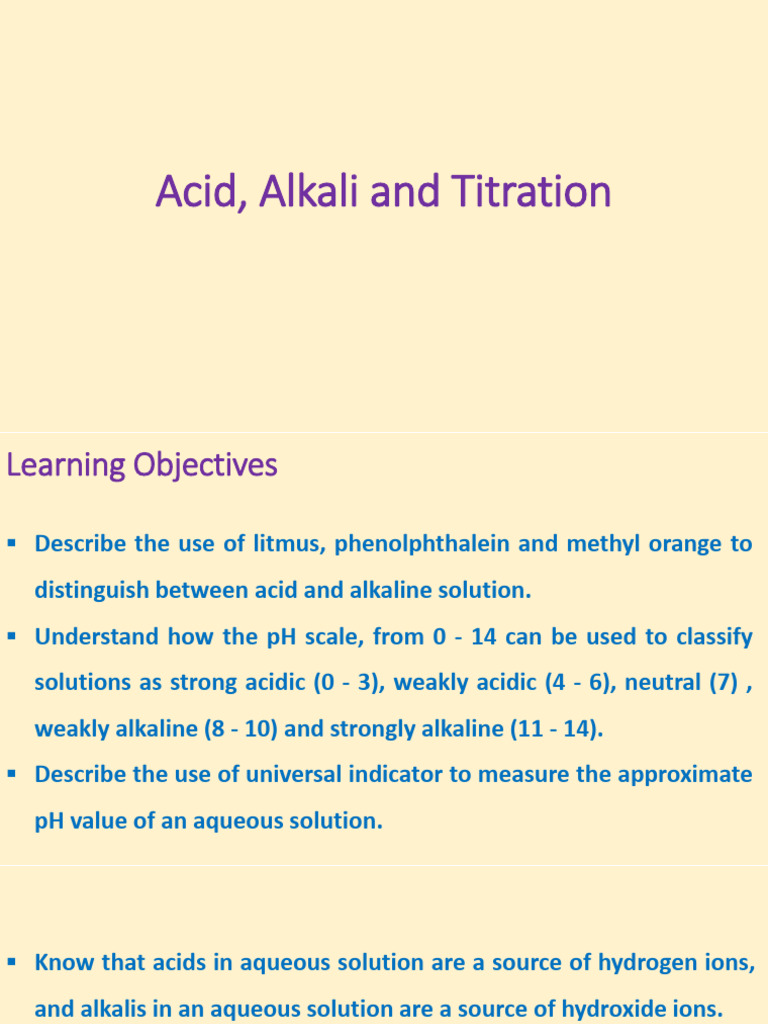 Acid, Alkali and Titrations | PDF | Acid | Ph